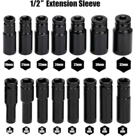 15 pcs 1/2" Douille a Choc, 8-32mm Coffret Douilles Longue Douille ...