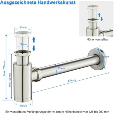 Siphon Universel pour Lavabo, Siphon 1 1/4, Syphon Anti-Odeur avec ...