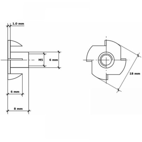 Ecrou en T Ecrou a Griffes écrou à 4 Pans Raccord Griffe M5 x 8 mm 50 ...