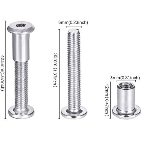 Tornillos de unión para muebles, 6 piezas, con perno M6, de acero inoxidable 304, para fijar ...