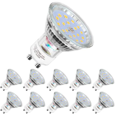 Paquete de 10 bombillas LED GU10 de 5 W equivalente a 60 W, luz blanca fría 6000 K, haz ancho de ...