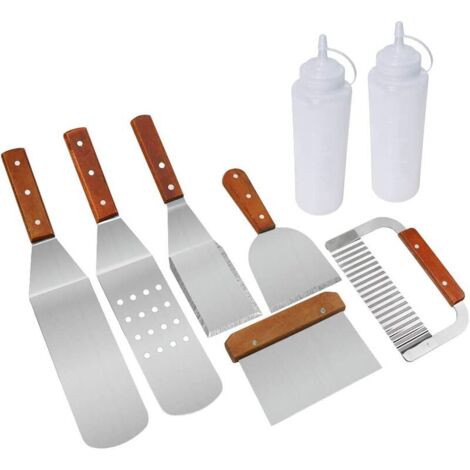 Kit plancha royaluxe 8 pcs set spatules barbecue inox pour grillades