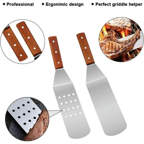 Kit plancha royaluxe 8 pcs set spatules barbecue inox pour grillades