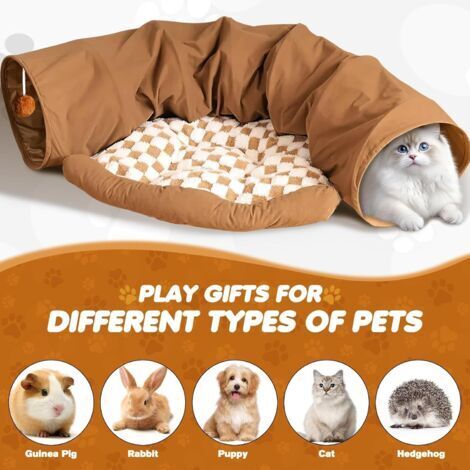 Tunnel pour lapin anti-ennui avec niche chat pliable marron ...