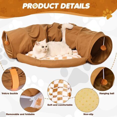Tunnel pour lapin anti-ennui avec niche chat pliable marron ...