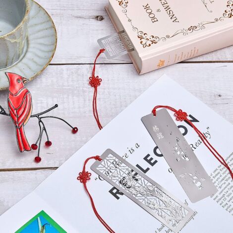 8 marque-pages creux en métal avec motif nœud rouge, ensemble de marque ...