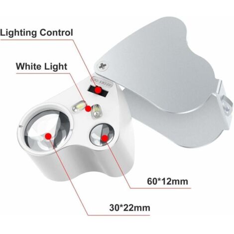 Lupa de joyero (blanco plateado), lupa de relojero con luz LED, lupa de ...