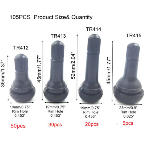 105 Stück TR412-Autoreifenventil, universelles Schlauchlosventil, Auto-Gummiventile, Snap-in ...