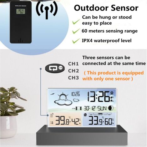 Kabellose Wetterstation für drinnen und draußen mit Außensensor, LED ...