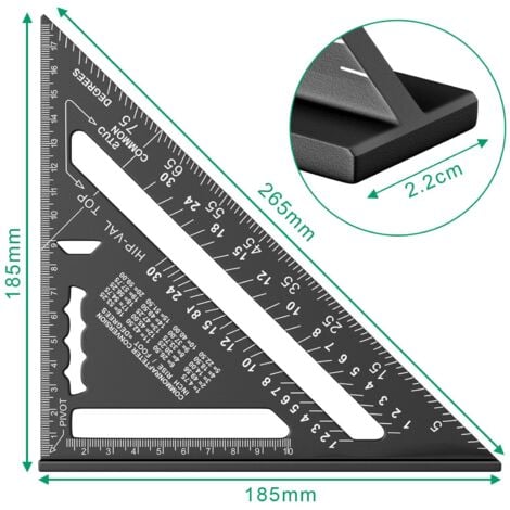 Escuadra de carpintero de 180 mm, regla de aluminio, escuadra de ...