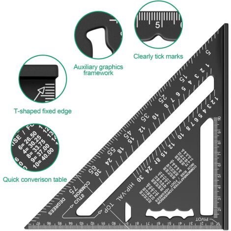 Escuadra de carpintero de 180 mm, regla de aluminio, escuadra de ...