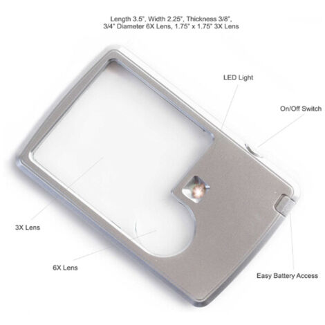 Lupa para tarjetas de crédito, lupa de bolsillo con luz LED, lupa de 3X ...