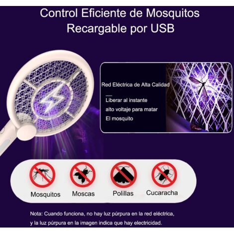 Matamoscas eléctrico, plegable, ligero, recargable por USB, 3 en 1 ...