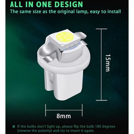 Lntyq 10 bombillas LED T5 blancas B8.5 para tablero de instrumentos, 1-5050 SMD, para ...