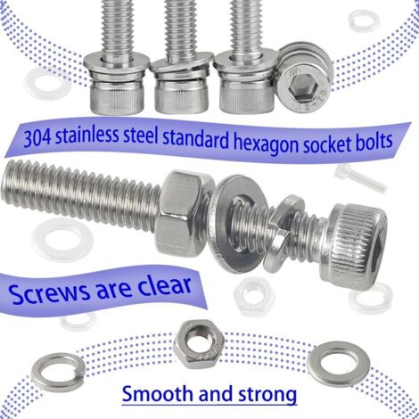 920 Pcs Vis à Tête Plate à Six Pans Creux et écrous et Rondelles Assortiment Set, M3 M4 M5 M6 ...