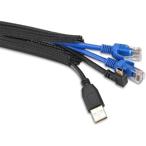 Manchon de Cable Gaine 2M Ajustable, Gestion de Cable Rangement Tressée ...