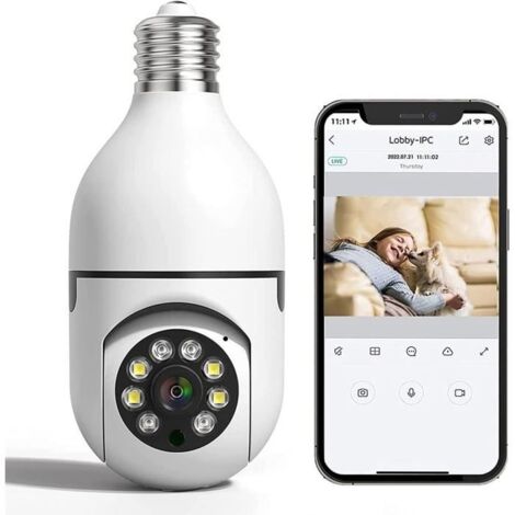 Caméra Ampoule 1080P E27, Caméra De Surveillance IP Panoramique PTZ 360 ...