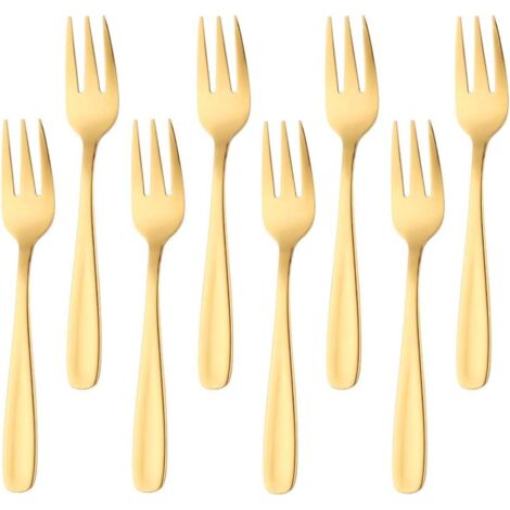 Fourchette à gâteau en acier 18/10, 3 dents, finition dorée miroir