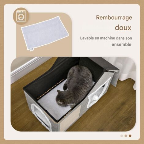 Maison chat avec griffoir balle jeu et niche 65x41x45,5cm marron blanc ...
