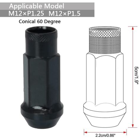 M12 x 1,5 48 mm offene Radmuttern mit Kegelsitz und geschmiedeter ...