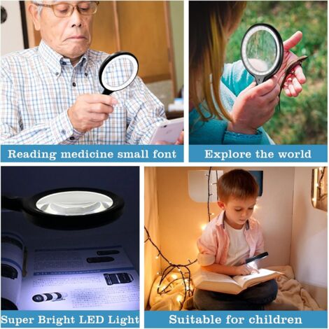 Lupa de lectura, 60X 30X, LED con luz, recargable por USB, 3 modos de ...