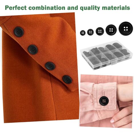 100 botones negros de resina con 4 agujeros, en 5 tamaños diferentes ...