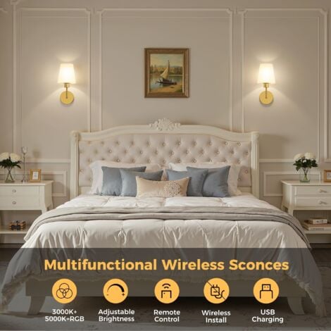 Wall Lamp with Remote Control Fabric Shade Brushed Copper 2 Pack with ...