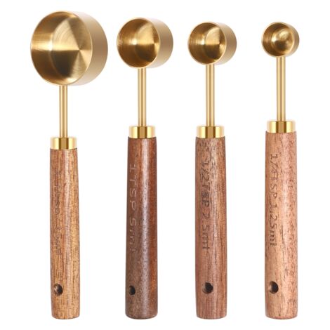 Juego de cucharas medidoras con mango de madera, acero inoxidable ...