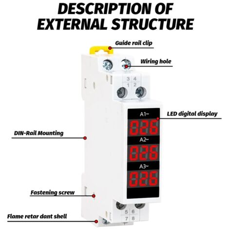 Medidor De Corriente Modular Mini Trifásico Con Montaje En Riel Din