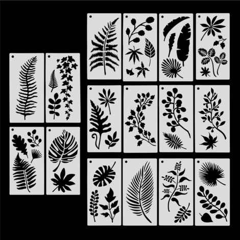 16 piezas de plantillas de hojas reutilizables para pintar la pared, plantilla con patrón de ...