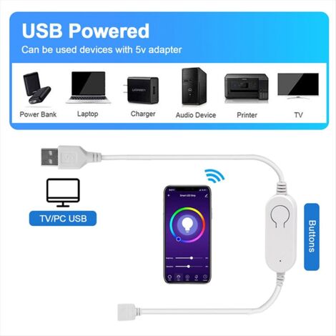 Controlador LED Tuya RGB WiFi DC5V con regulador USB y modos de ...