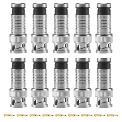 10 conectores de compresión BNC para cable coaxial RG59 de cámaras CCTV
