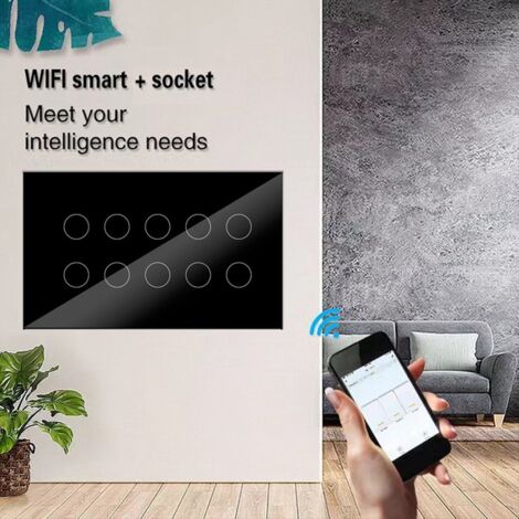 Interruptor de pared táctil inteligente WIFI con panel de vidrio, 8 ...