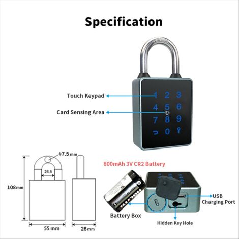Candado electrónico TTLock con contraseña, Bluetooth, pantalla táctil ...