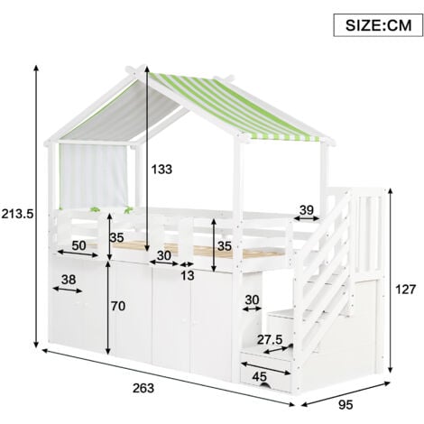 Litera 90x200 cm con barandillas de seguridad escalera 3 cajones armario y 2 compartimentos ...