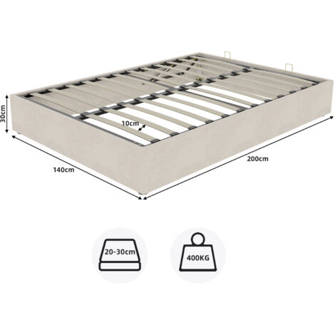 Cama almacenaje 140x200 cm sistema de pistones terciopelo color beige ...