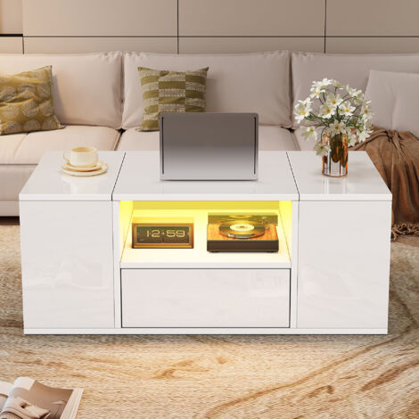 Mesa de centro con un cajón tira de luz LED y 6 compartimentos ...