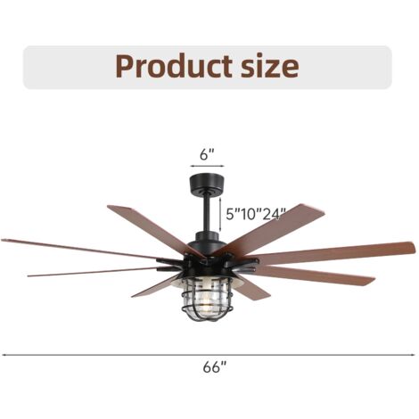 Grand brasseur d'air de plafond 168 cm noir mat et verre dimmable ...