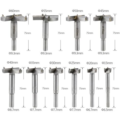 10 Pcs Meche Bois 15-60mm Fraise Bois Carbure Foret Bois Meche a ...