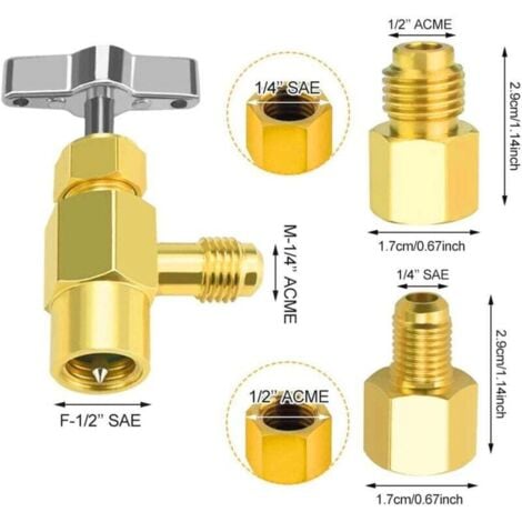 3-teiliges Kältemittel R134A, mit Tankadaptern, 1/2 Acme-Adapter ...