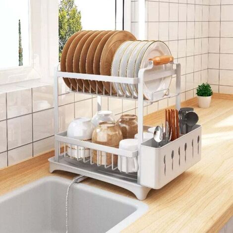 Scolapiatti con scolapiatti, 2 ripiani con scolapiatti - Bianco