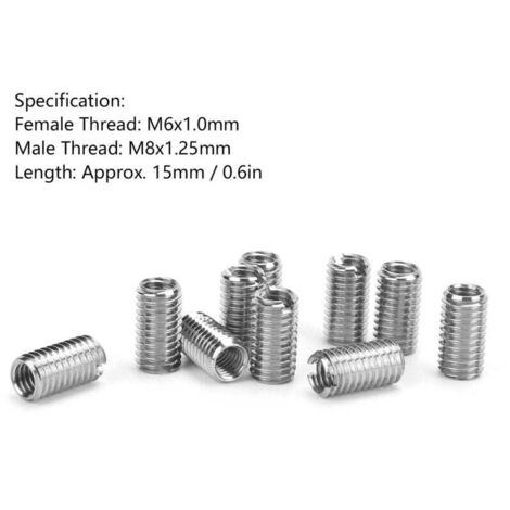 10 pezzi Inserti filettati scanalati interni M6 1.0 esterni M8 1.25 ...