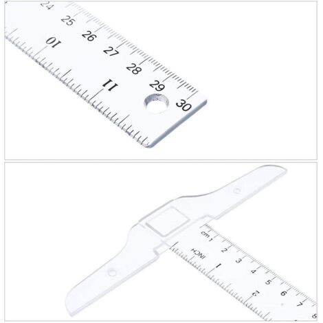 Regla de plástico en T, doble escala para dibujo y oficina, 30 cm, 2 piezas