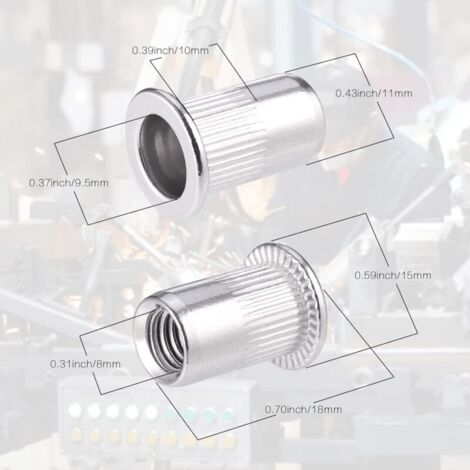 60 pièces 304 écrou à rivet en acier inoxydable M8 écrou borgne à tête ...