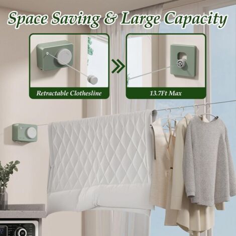 Corde à Linge Rétractable en Inoxydable 304 - Fixation Murale avec ...