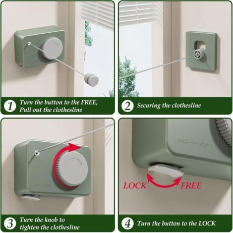 Corde à Linge Rétractable en Inoxydable 304 - Fixation Murale avec ...