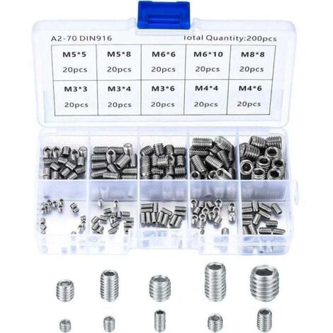 Vis Sans Tête en Acier Inox, M3 M4 M5 M6 M8 Vis à Métaux, Assortiment ...