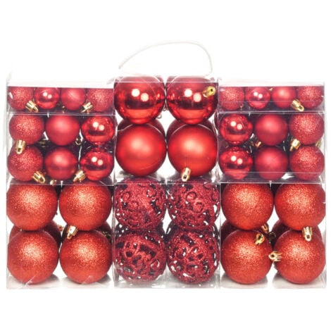 Ensemble de boules de Noël 100 pcs 3/4/6 cm Rouge