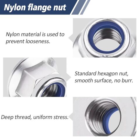 Ecrou M6 DIN 6926, 20 pièces Écrou Frein M6 Écrous Hexagonaux Avec ...
