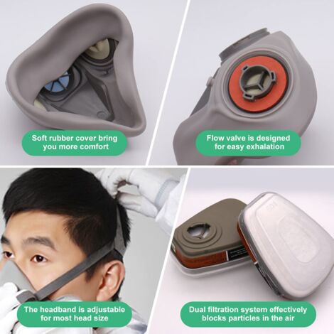 Reusable Respirator Gas Mask Half Facepiece Shield 6200 Face Cover with ...